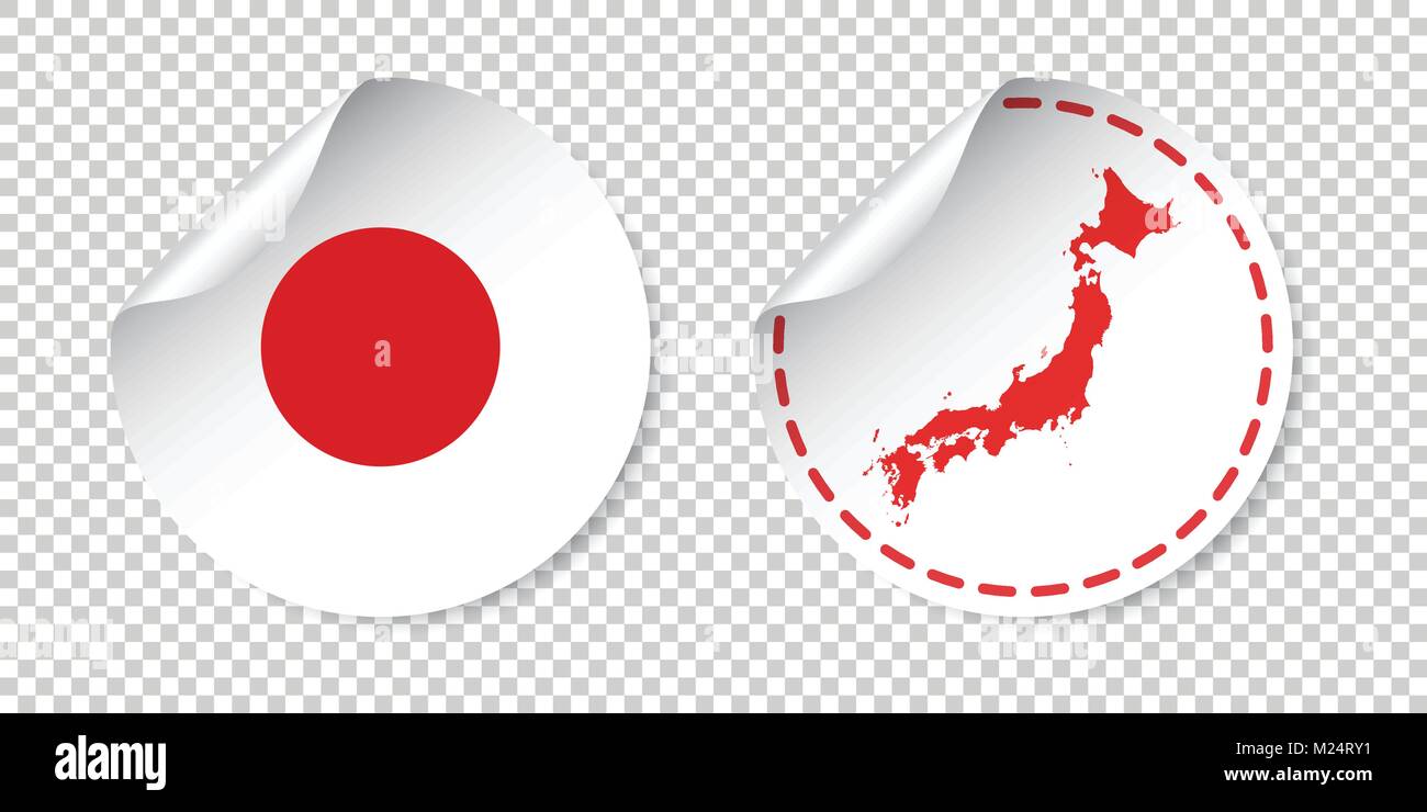 Japan sticker with flag and map. Label, round tag with country. Vector ...