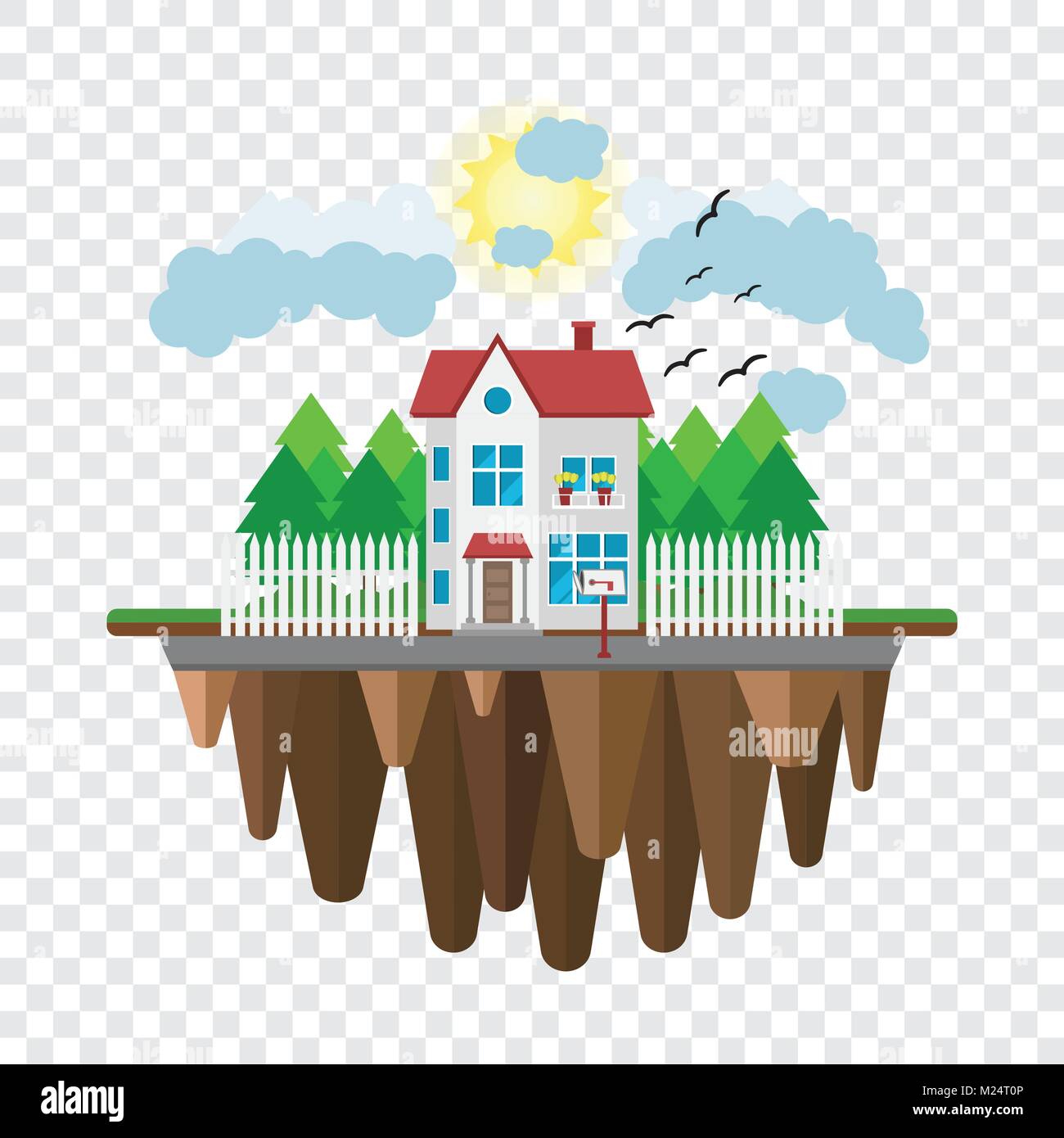 Floating house, flying home. Part of the rural and urban landscape ...