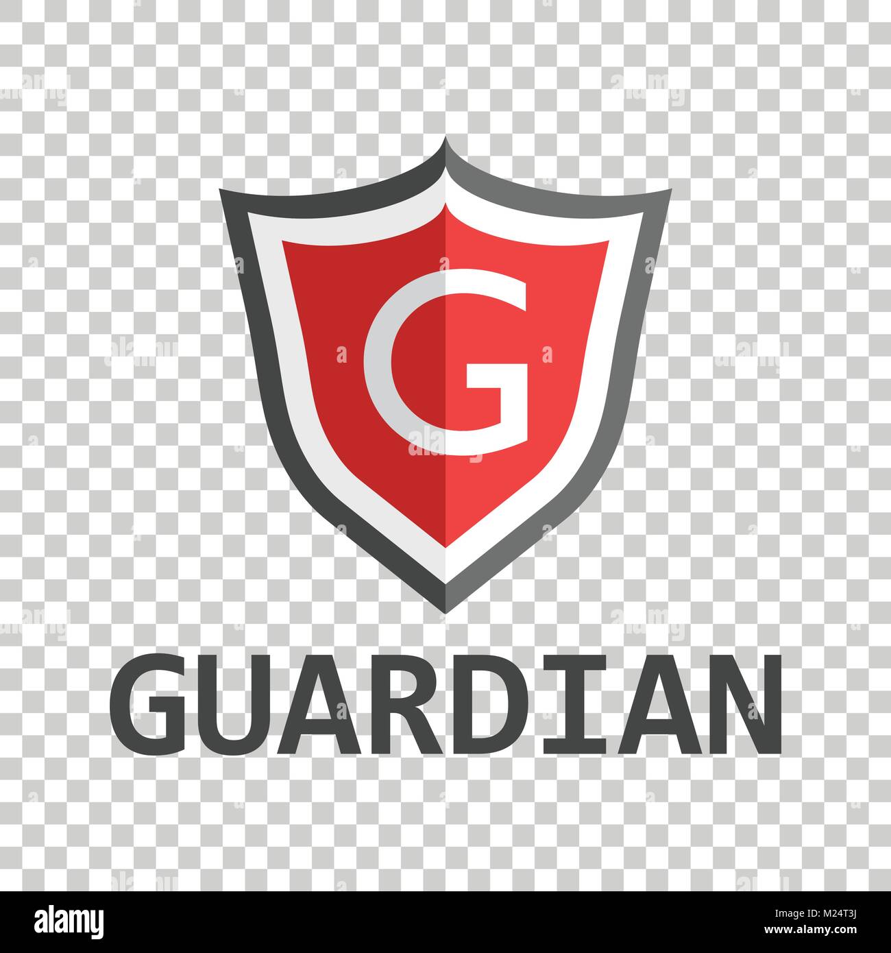 Red shield logo. Vector illustration in flat style with word guardian ...