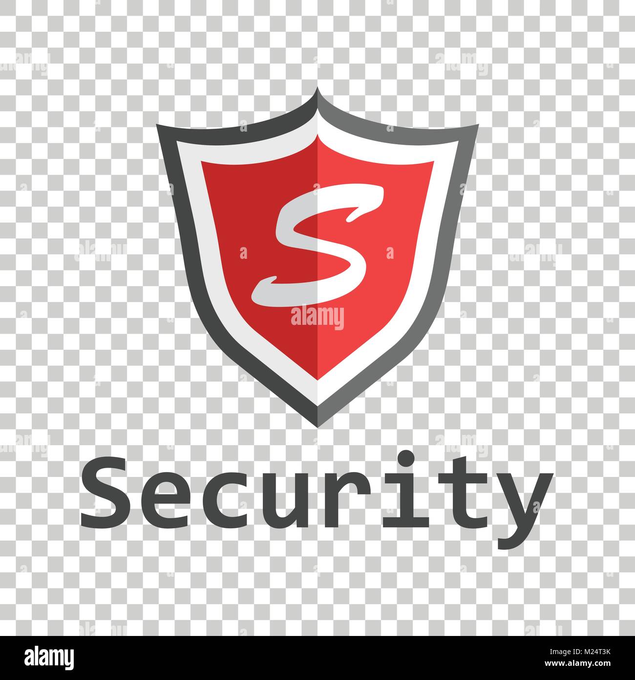 Red shield logo. Vector illustration in flat style with word security ...