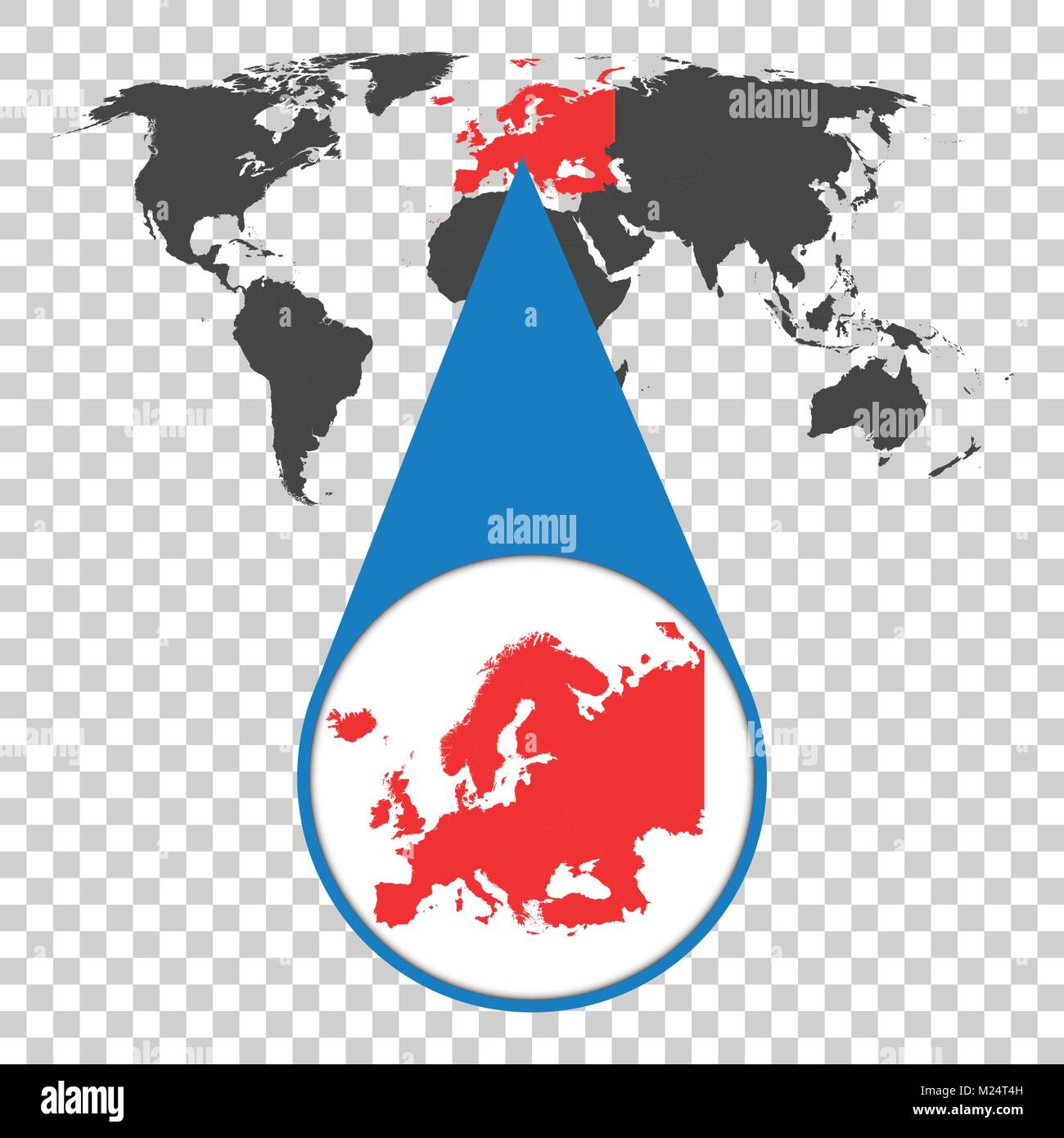 World map with zoom on Europe. Map in loupe. Vector illustration in ...