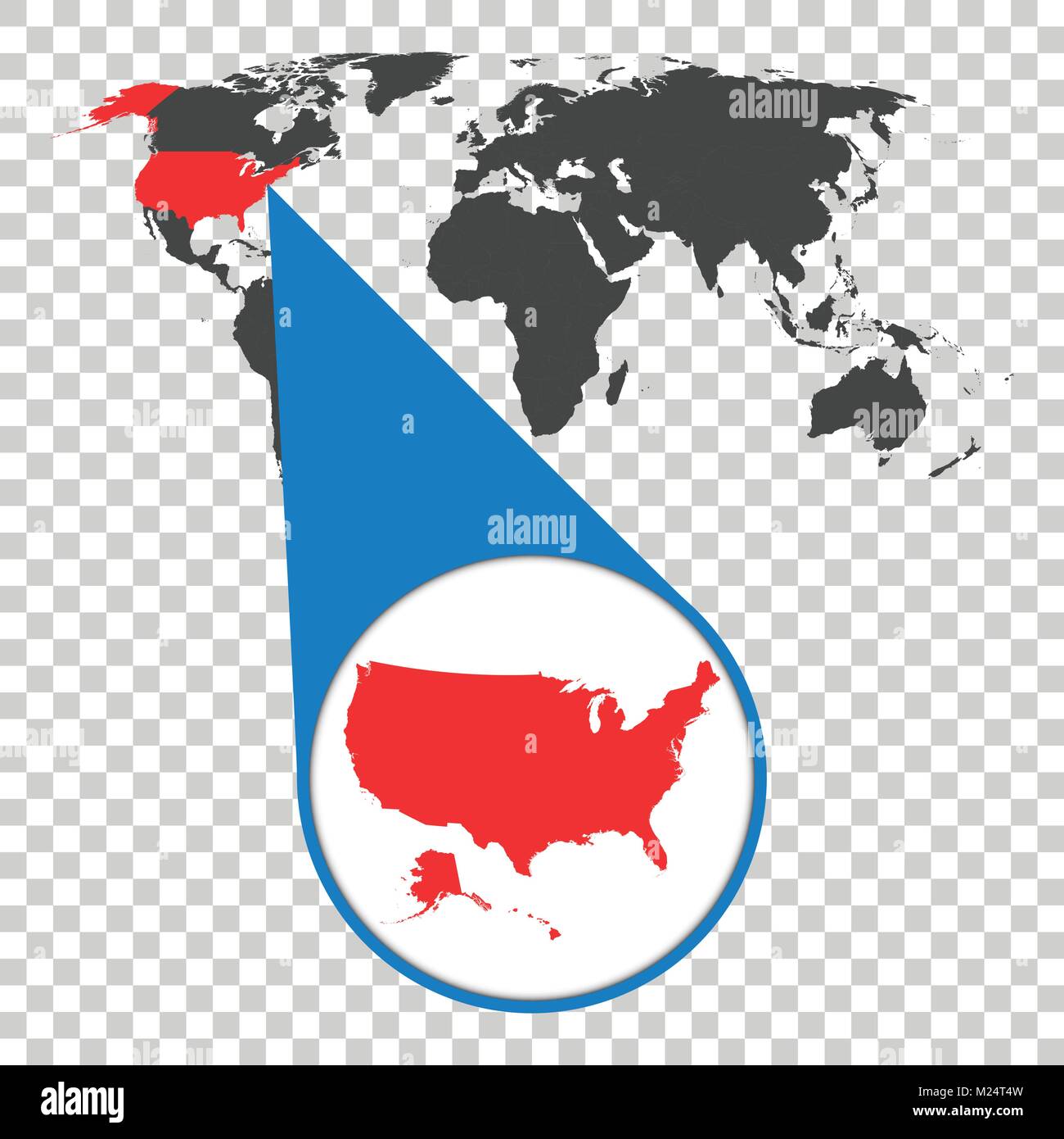 World map with zoom on USA. America map in loupe. Vector illustration ...