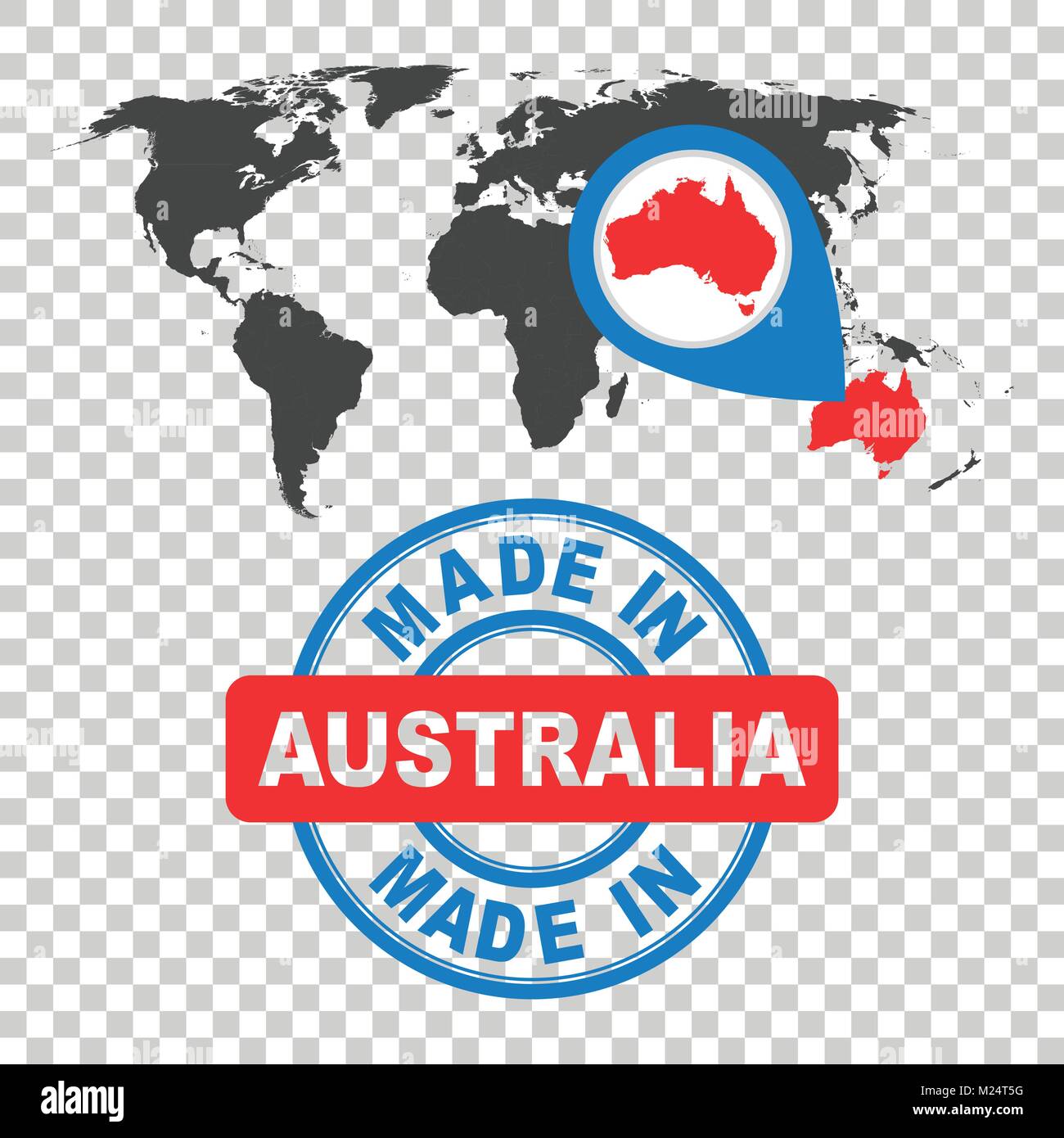 Made in Australia stamp. World map with red country. Vector emblem in ...
