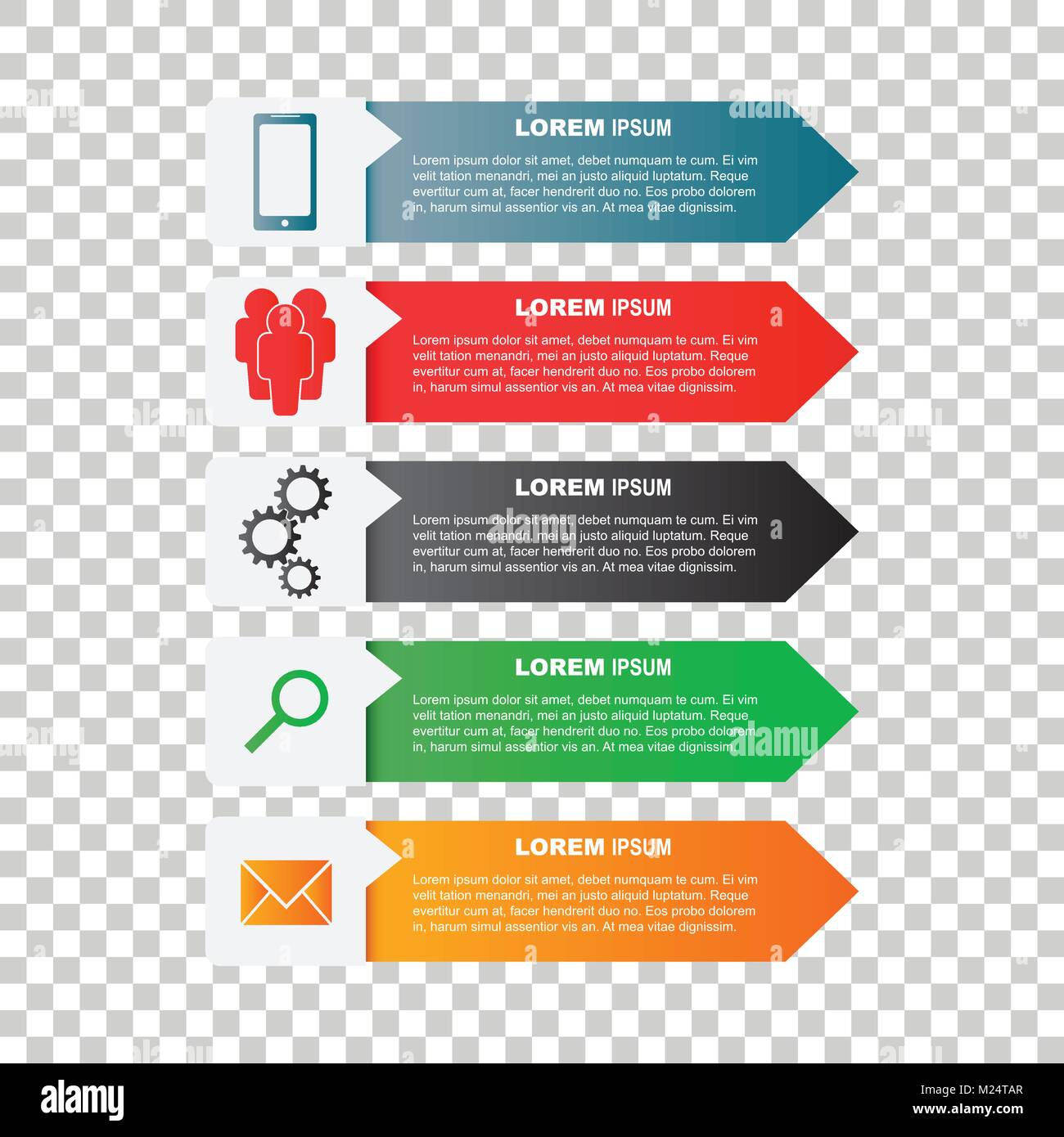 Infographic templates with smartphone, people, gear, magnifier and sms ...
