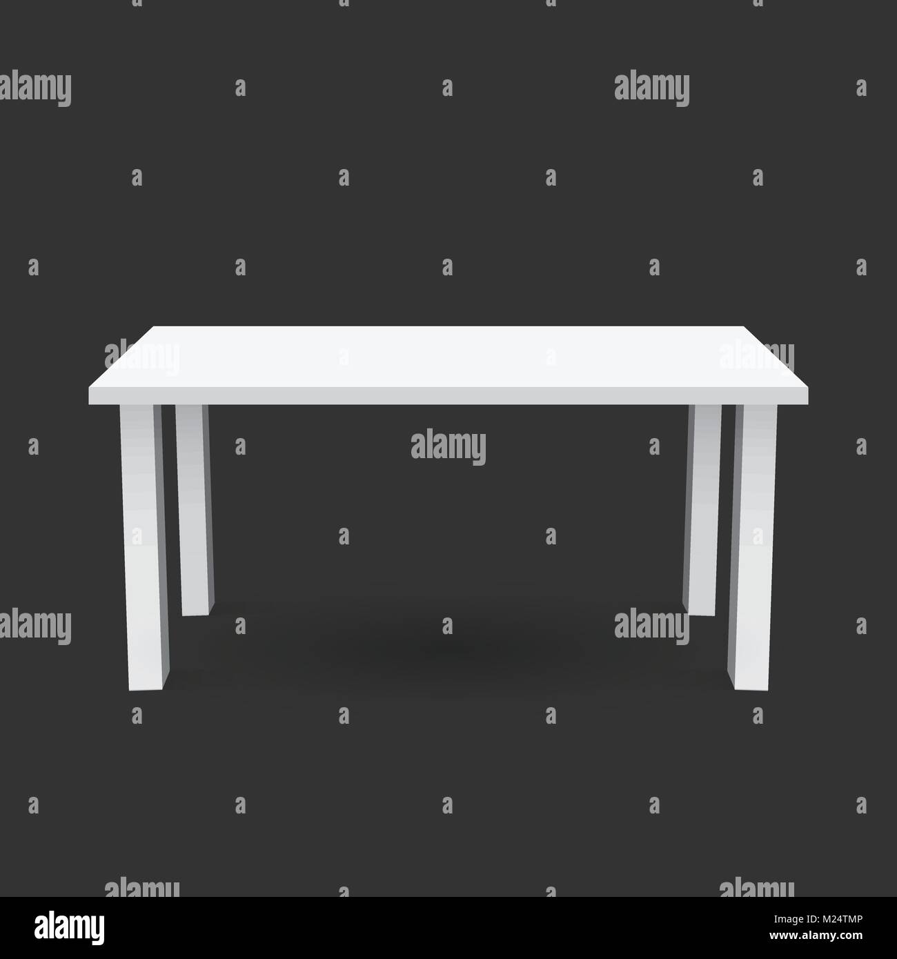 Vector 3d table for object presentation. Empty white top table isolated on black background ...