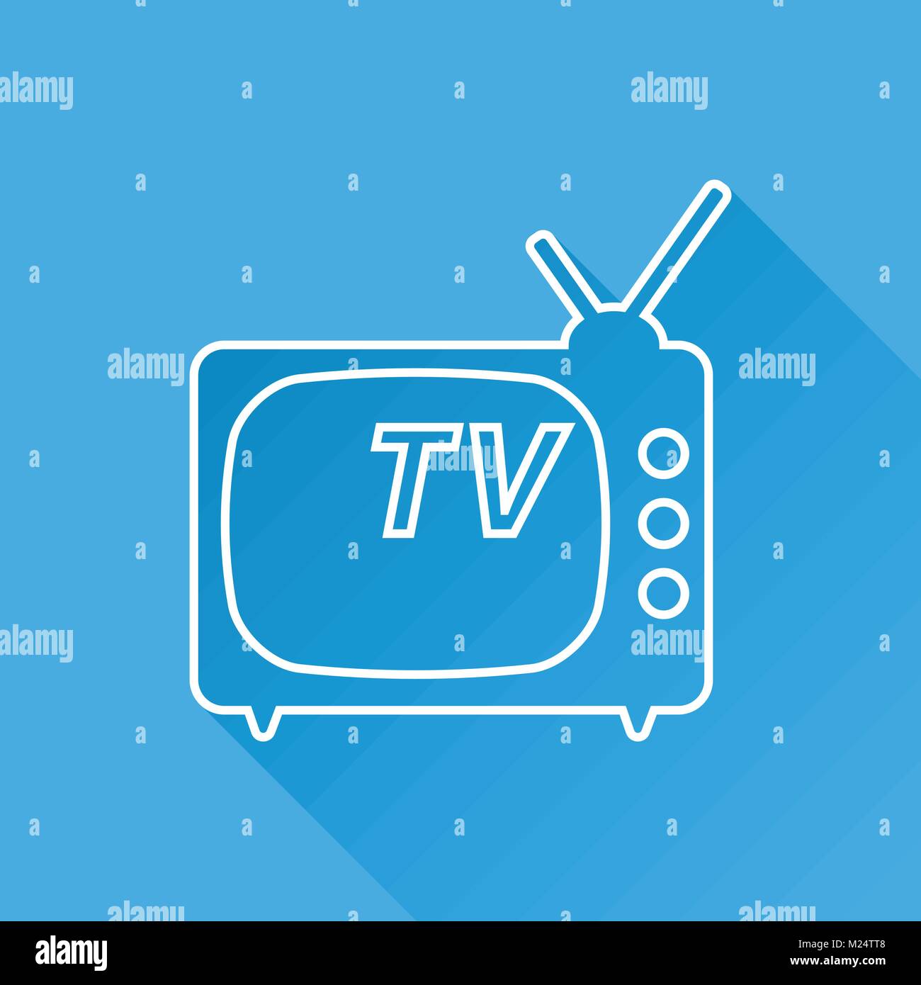 Tv Icon vector illustration in line style isolated on blue background with long shadow ...