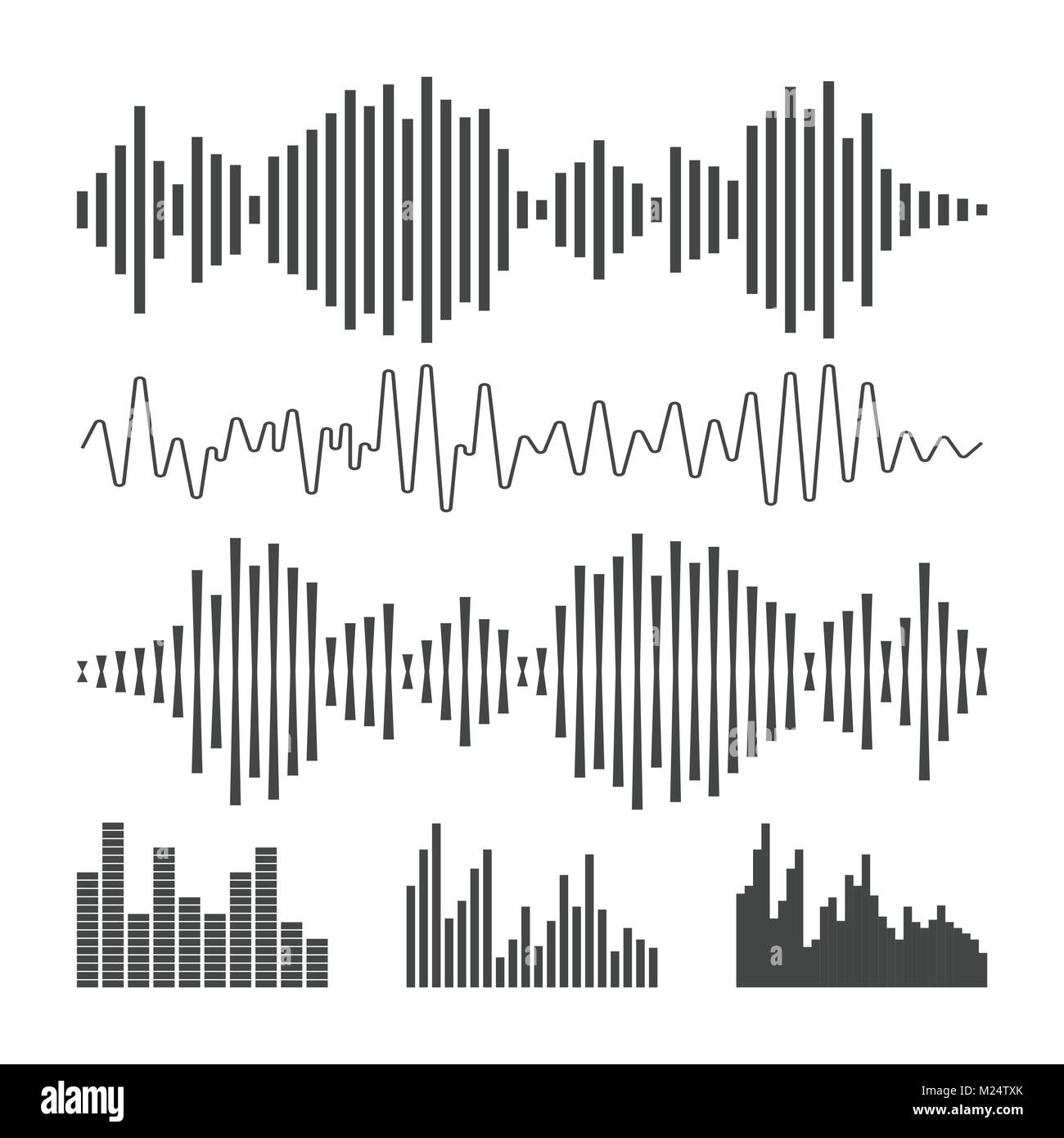 Vector sound waveforms icon. Sound waves and musical pulse vector ...