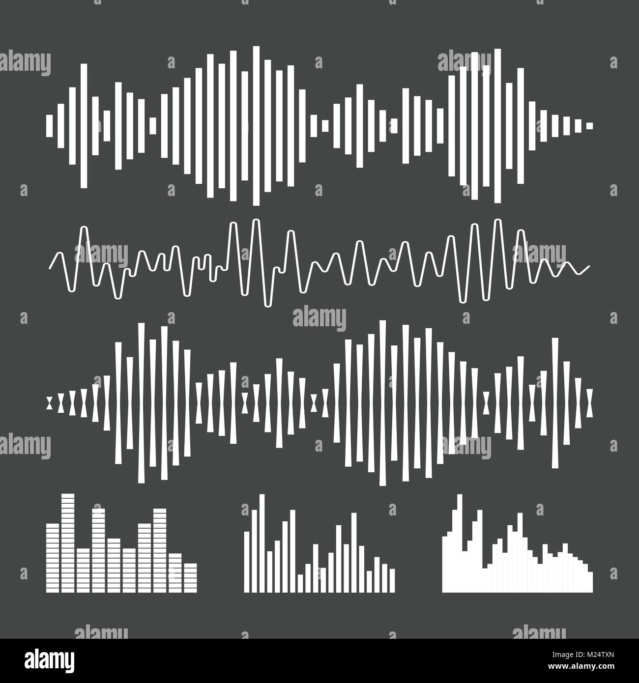Vector sound waveforms icon. Sound waves and musical pulse vector ...