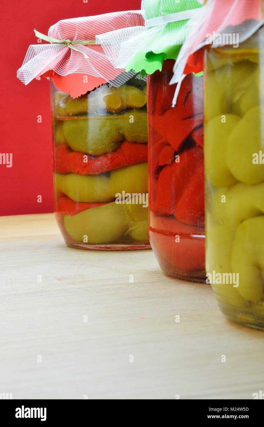 Jars of homemade preserved peppers Stock Photo - Alamy
