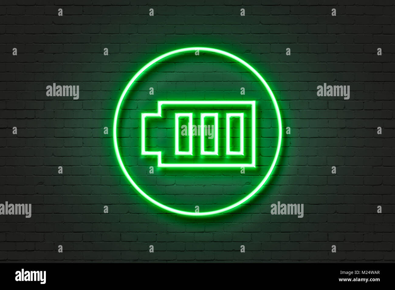 Neon light icon battery Stock Photo - Alamy