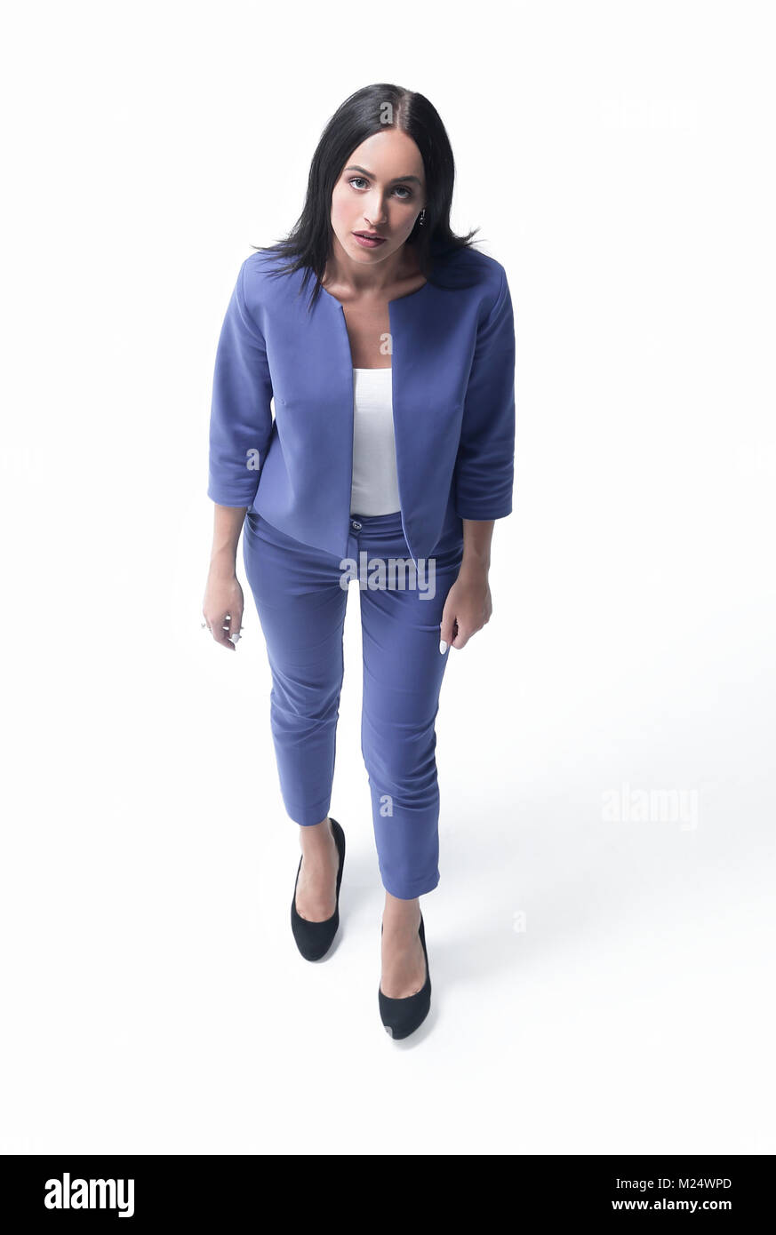 Top view of a young businesswoman.Isolated on white background Stock ...