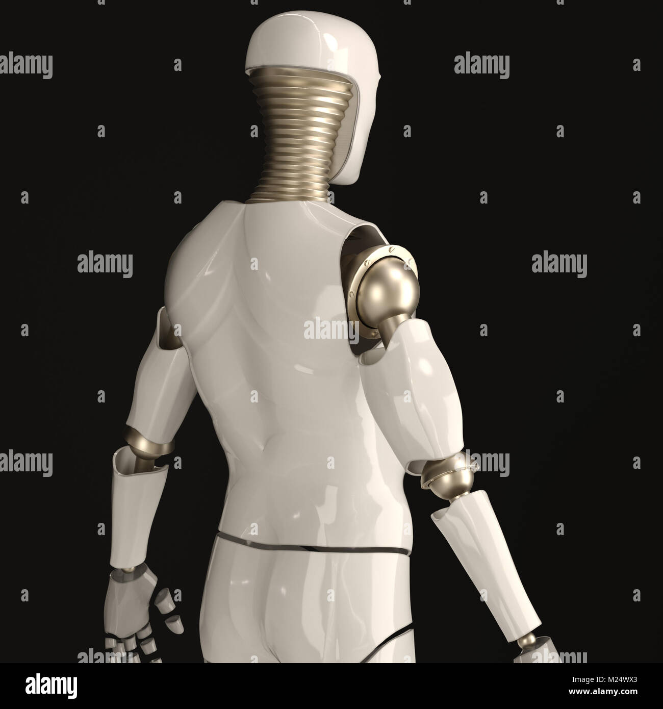 3D rendering Stylish Back of cyborg, robot made of plastic and iron ...