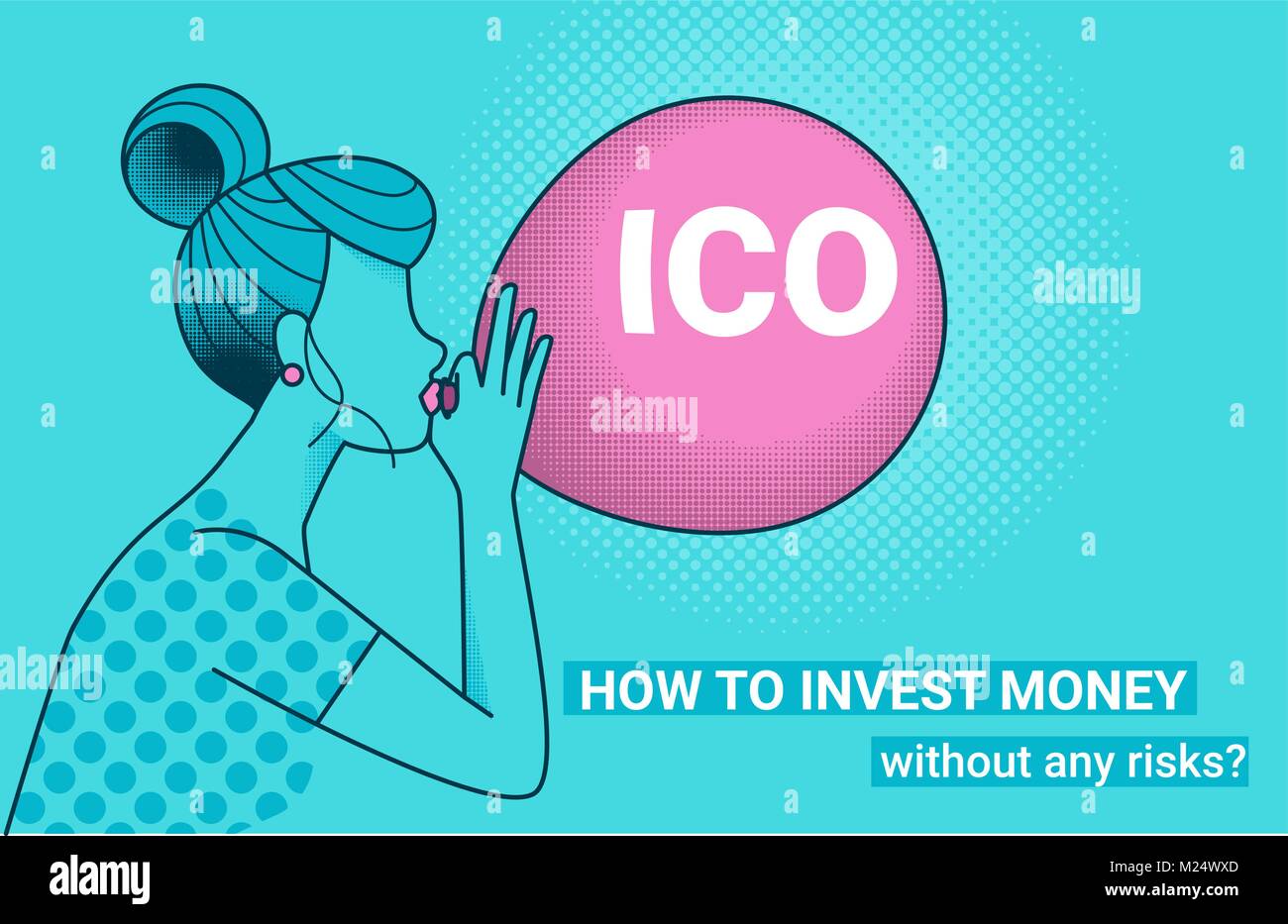 ICO letters flying up in blue sky with yellow air balloon Stock Vector ...