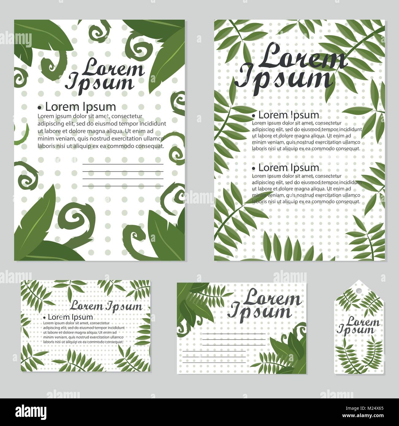Set of Floral vector cards Design with green leaves - elegant greenery ...