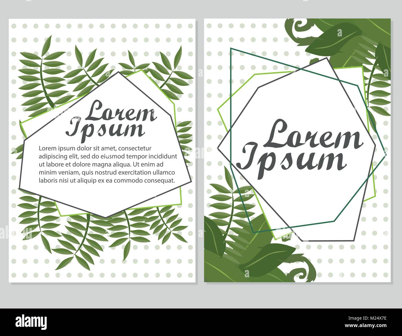 Set of Floral vector cards Design with green leaves - elegant greenery ...