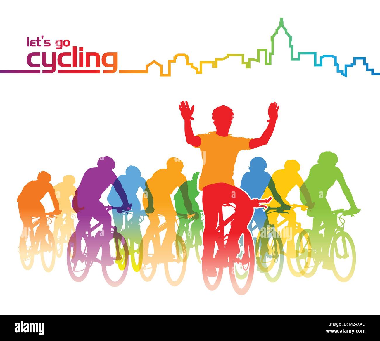 Group of cyclist on the bicycle tour around the city. Vector ...