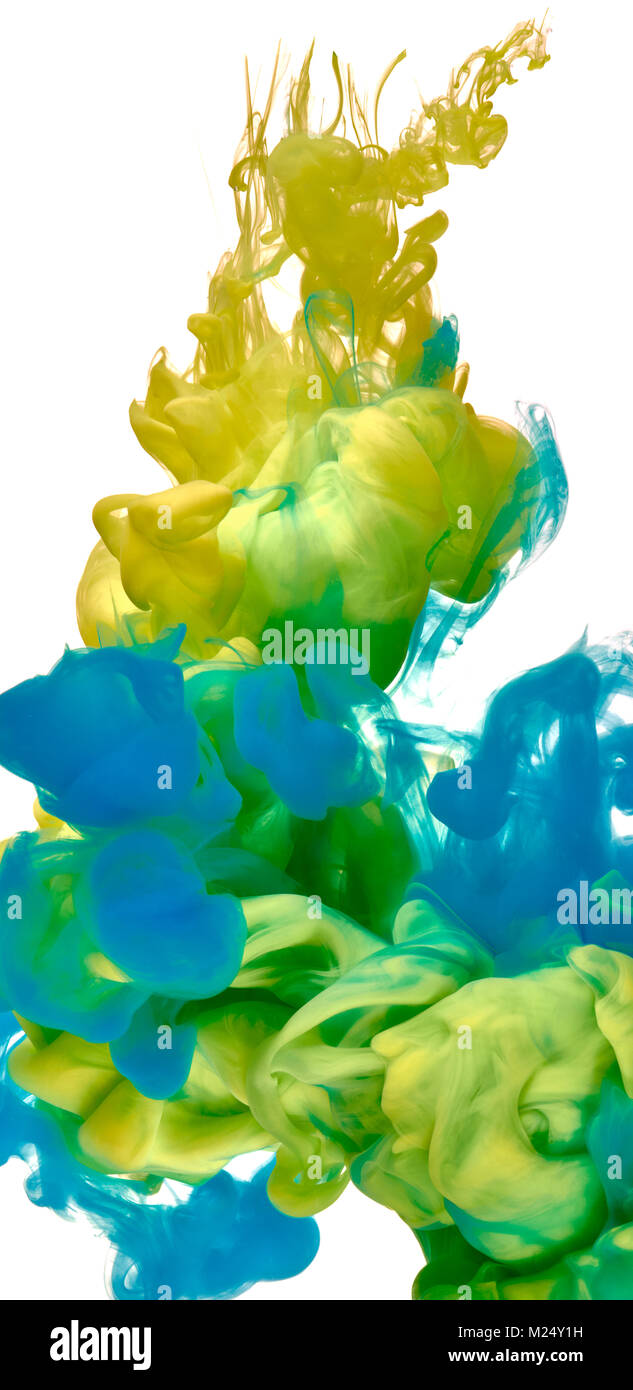 yellow and blue paint in water Stock Photo - Alamy