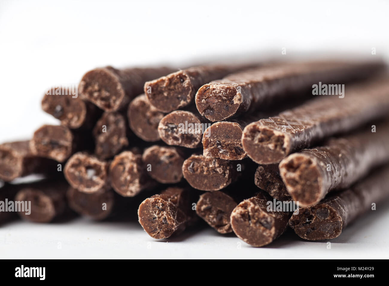 Chocolate Flavoured Stick Candy close up on white background Stock ...