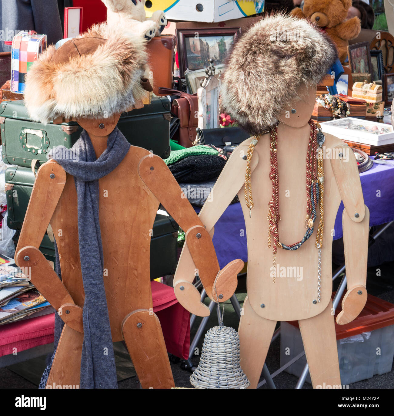 wooden vintage mannequin in an outdoor flea market, Milan, Italy Stock ...