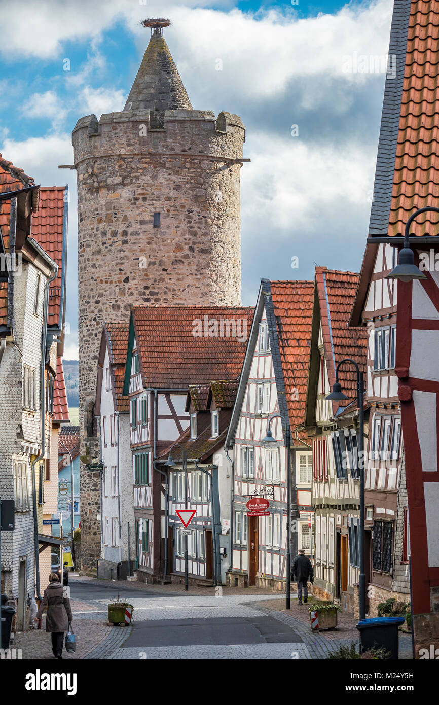 Alsfeld, Germany, half-timbered houses and Leonhards Tower in the old ...