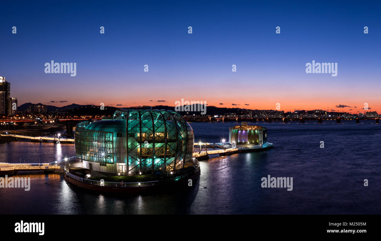 Night view of Some Sevit (Hangang Floating Island) in Seoul, South ...