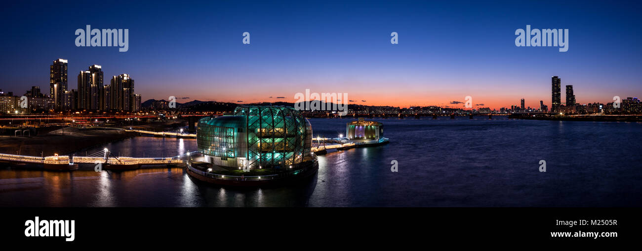 Panorama Night view of Some Sevit (Hangang Floating Island) in Seoul ...