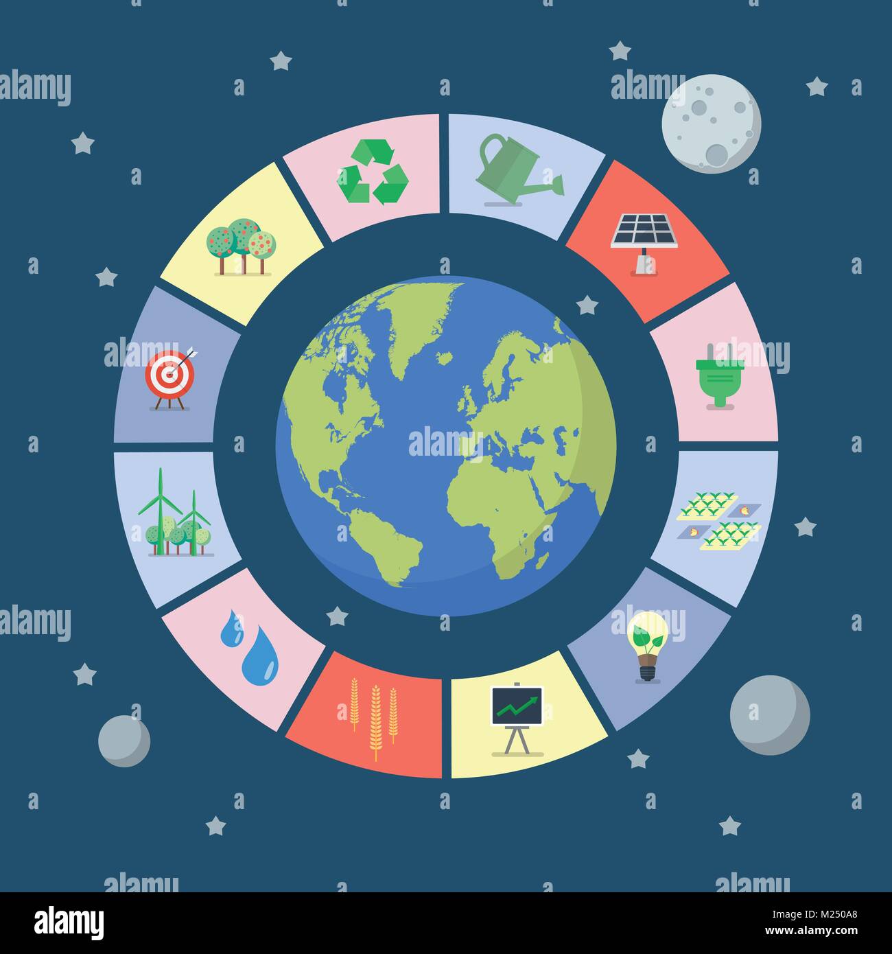 Set of sustainable icons with planet. Vector illustration Stock Vector ...