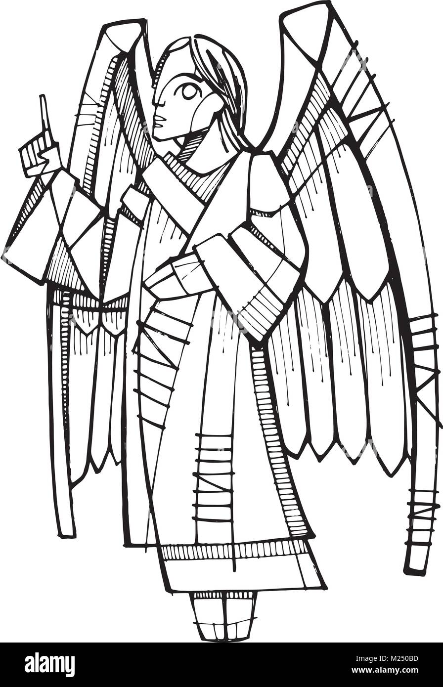 Hand drawn vector ink illustration or drawing of an angel Stock Vector ...