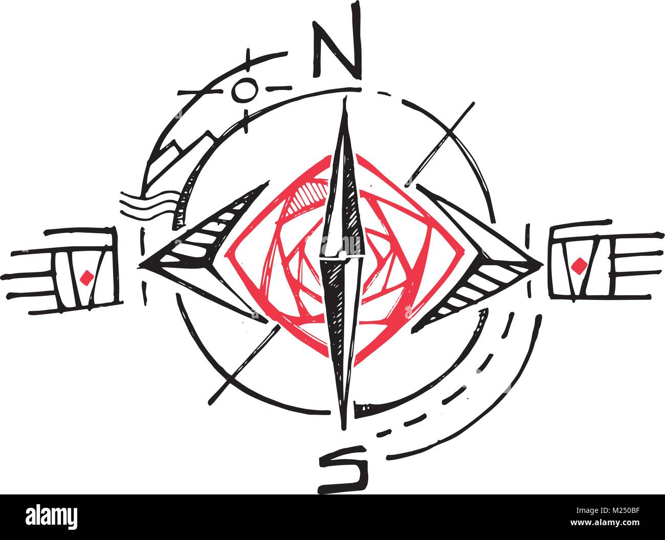 Hand drawn vector ink illustration or drawing of aMan with backpack ...