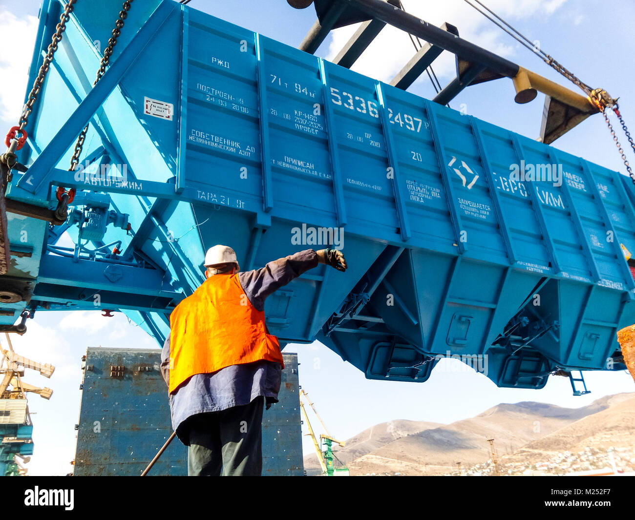 Novorossiysk, Russia - October 10, 2017: Wagon of the hopper for ...