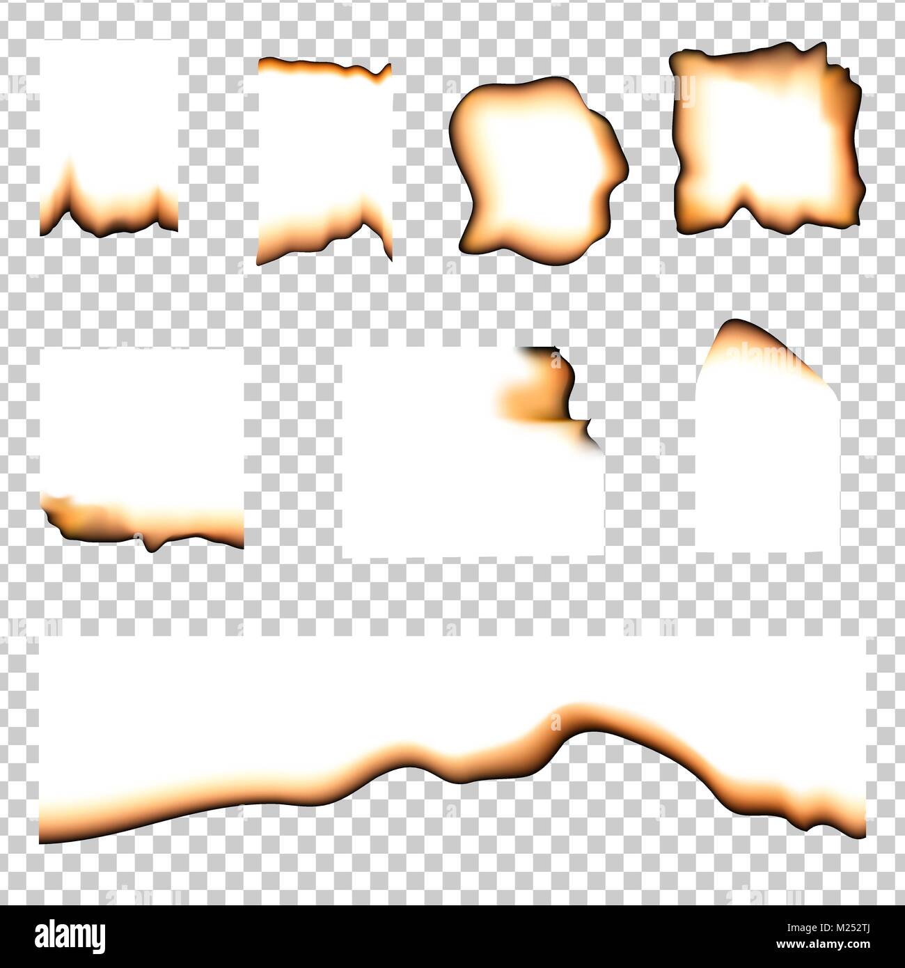 Set of burned pieces of paper on transparent background. Isolated ...