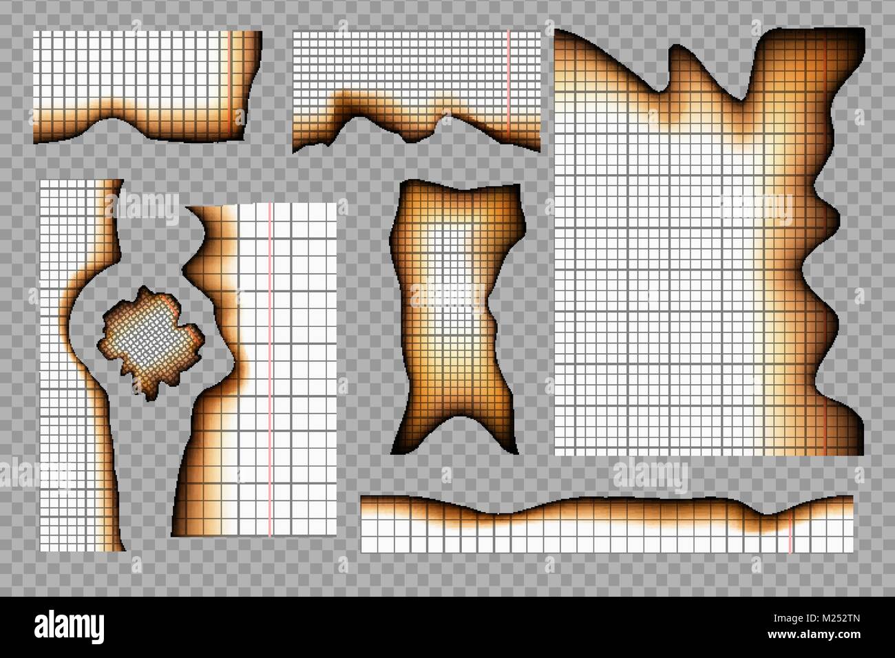 Set of different burned sheets from copybook. Isolated vector elements ...