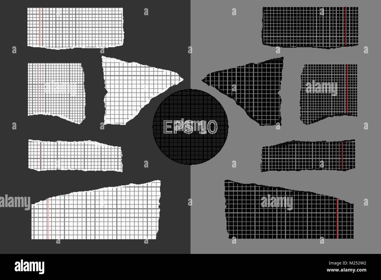 Set of different black and white torn sheets from copybook. Realistic ...