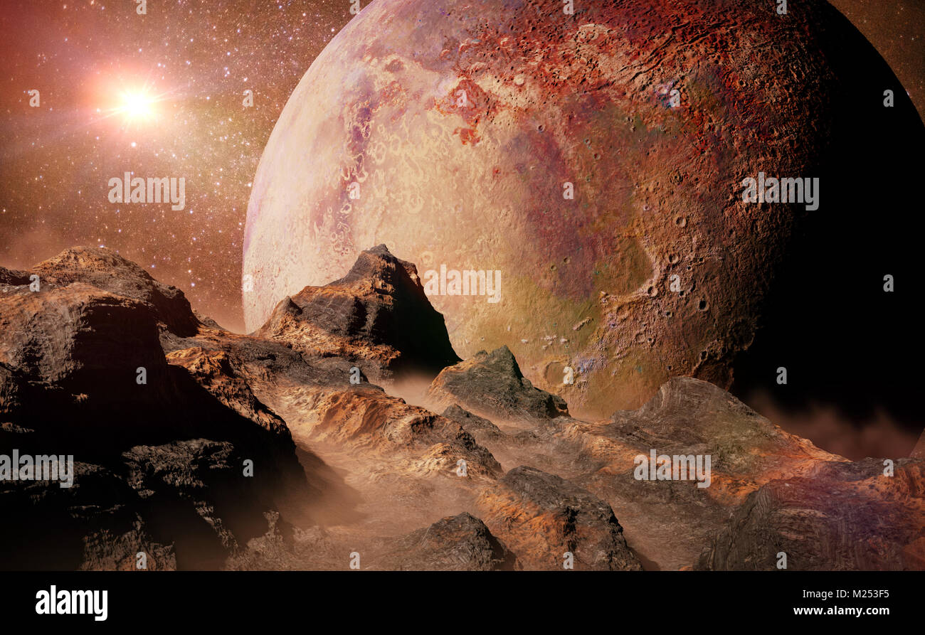 alien landscape with planet over the horizon Stock Photo - Alamy