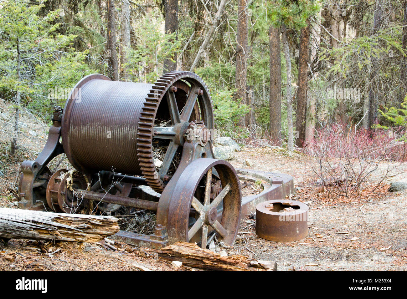 Remnants of an old steam powered mine shaft cable winch, outside of ...