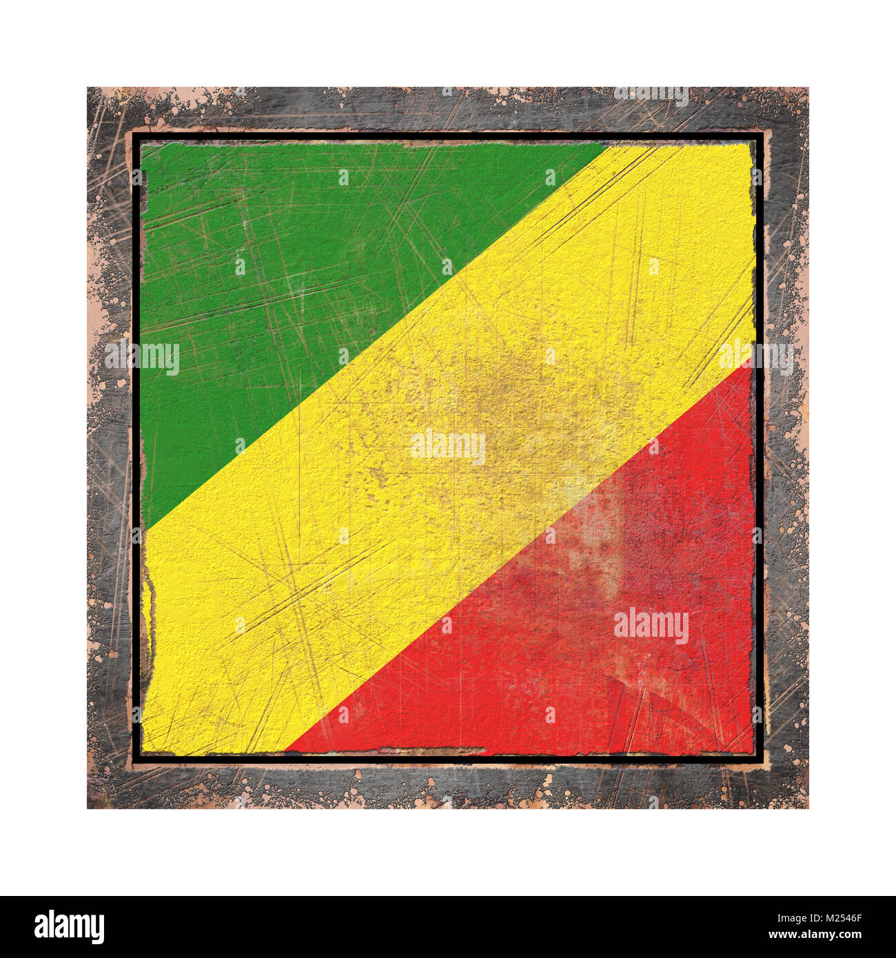 3d rendering of a Republic of Congo flag over a rusty metallic plate ...