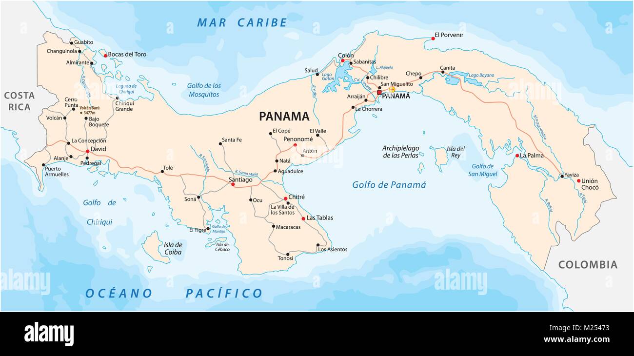 Republic of Panama road and national park vector map Stock Vector Image ...