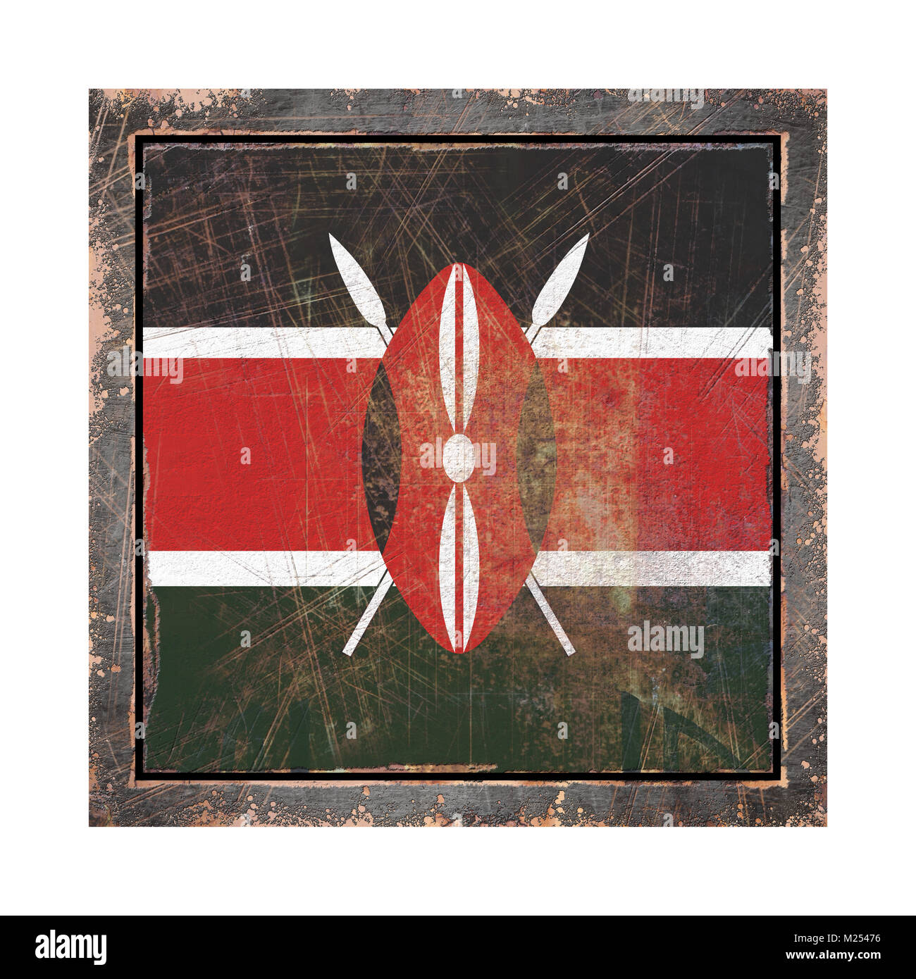 3d rendering of a Kenya flag over a rusty metallic plate wit a rusty ...