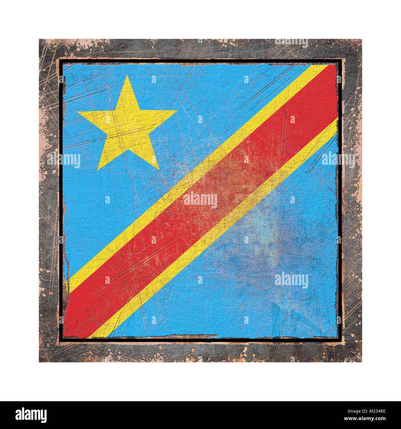 3d rendering of a Democratic Republic of Congo flag over a rusty ...