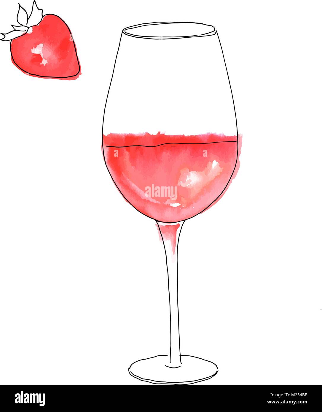 Vector And Watercolor Drawing Of Glass Of Rose Wine With Strawberry Stock Vector Image And Art Alamy