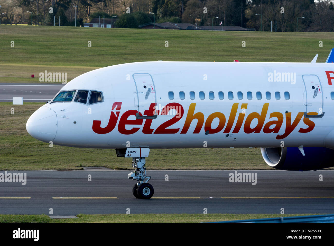 Jet2 Boeing 757 taxiing for take off at Birmingham Airport, UK (G-LSAK ...