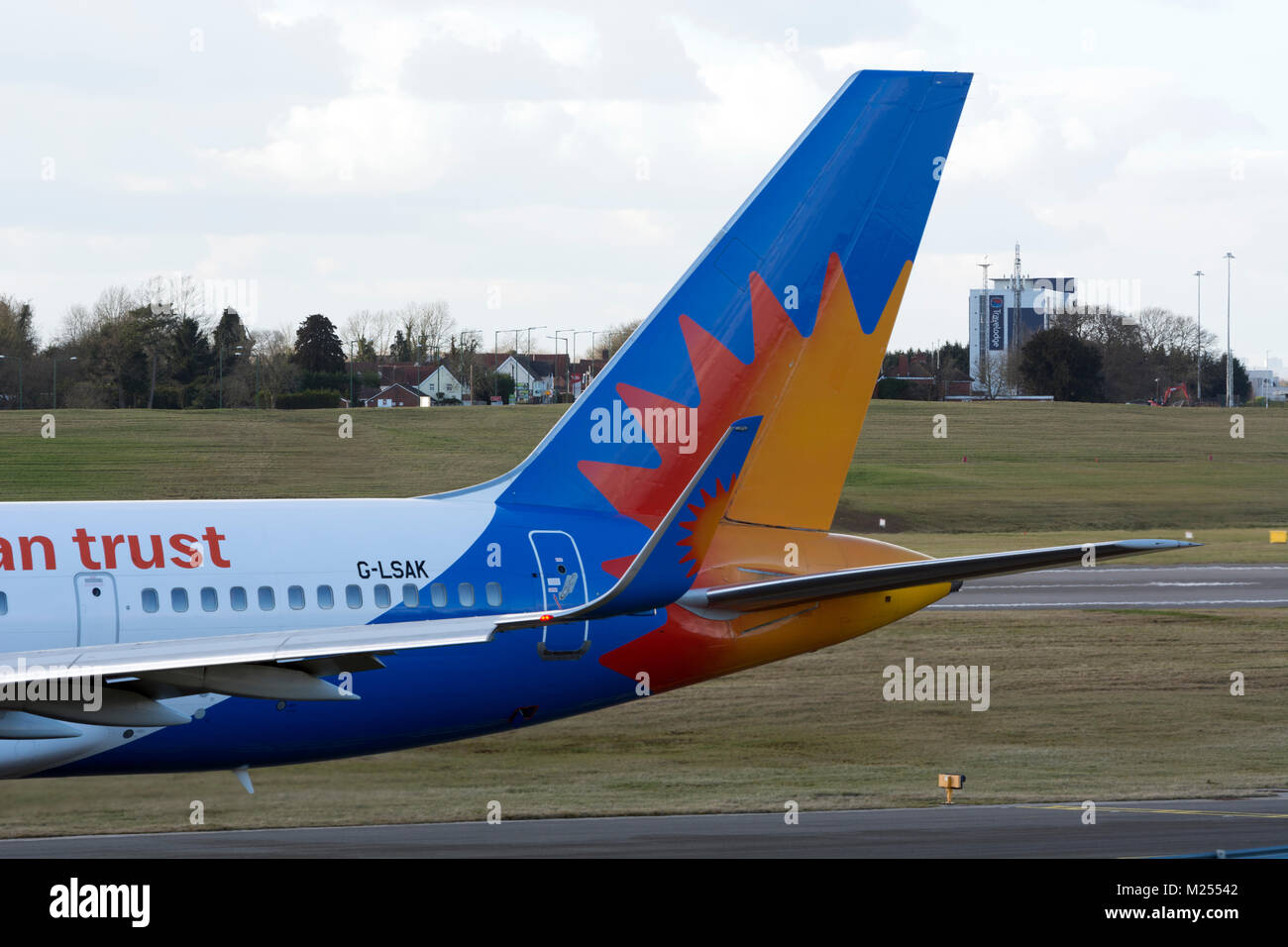 Jet2 Boeing 757 aircraft tail at Birmingham Airport, UK (G-LSAK Stock ...