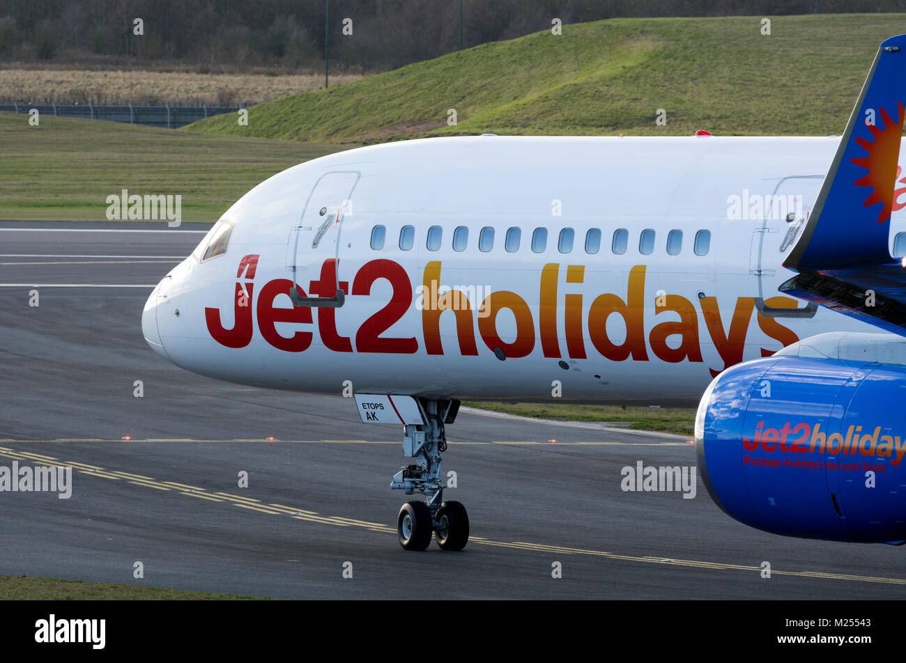 Jet2 Boeing 757 taxiing for take off at Birmingham Airport, UK (G-LSAK ...