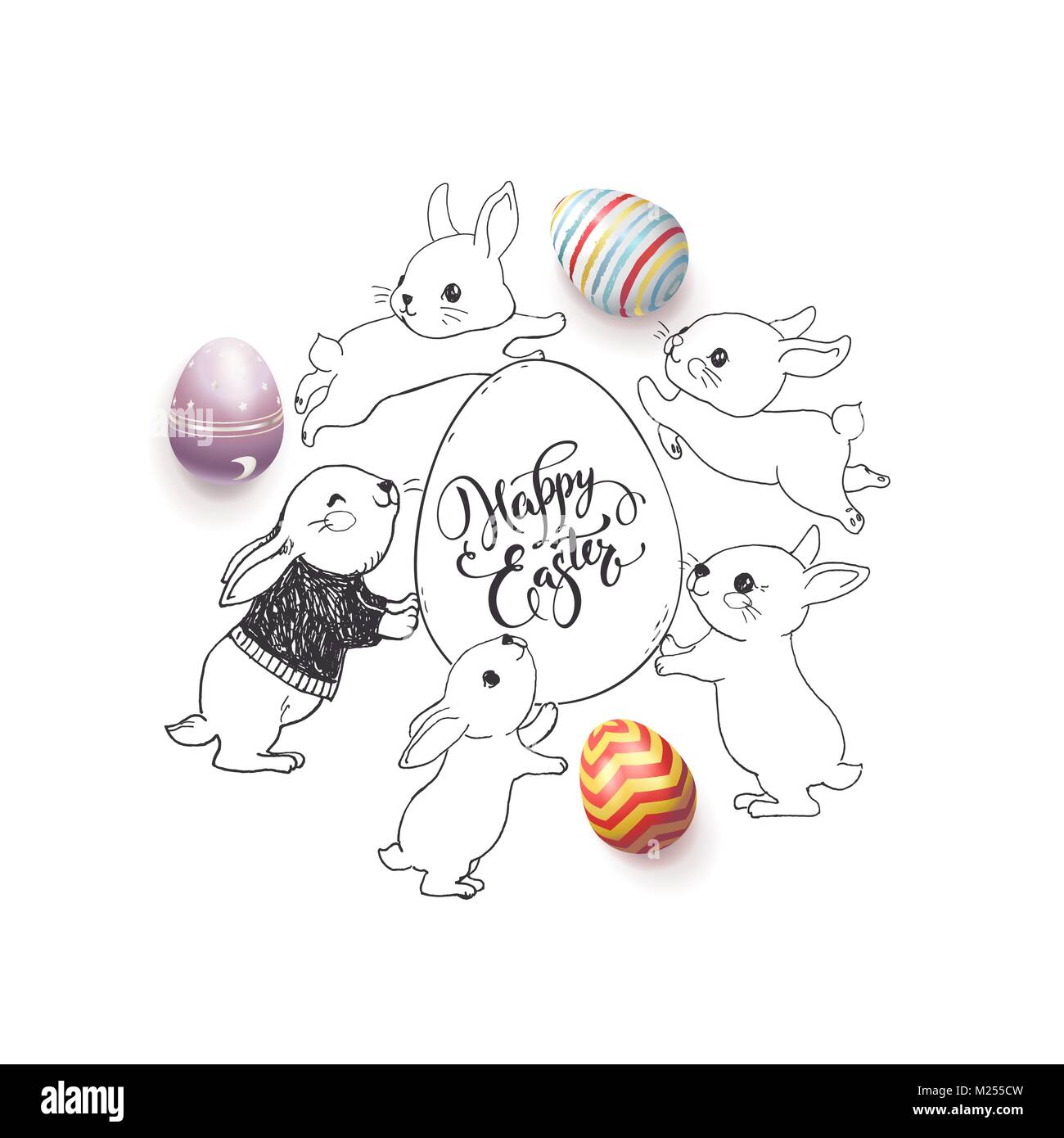 Hand drawn Happy Easter wish handwritten with calligraphic font ...