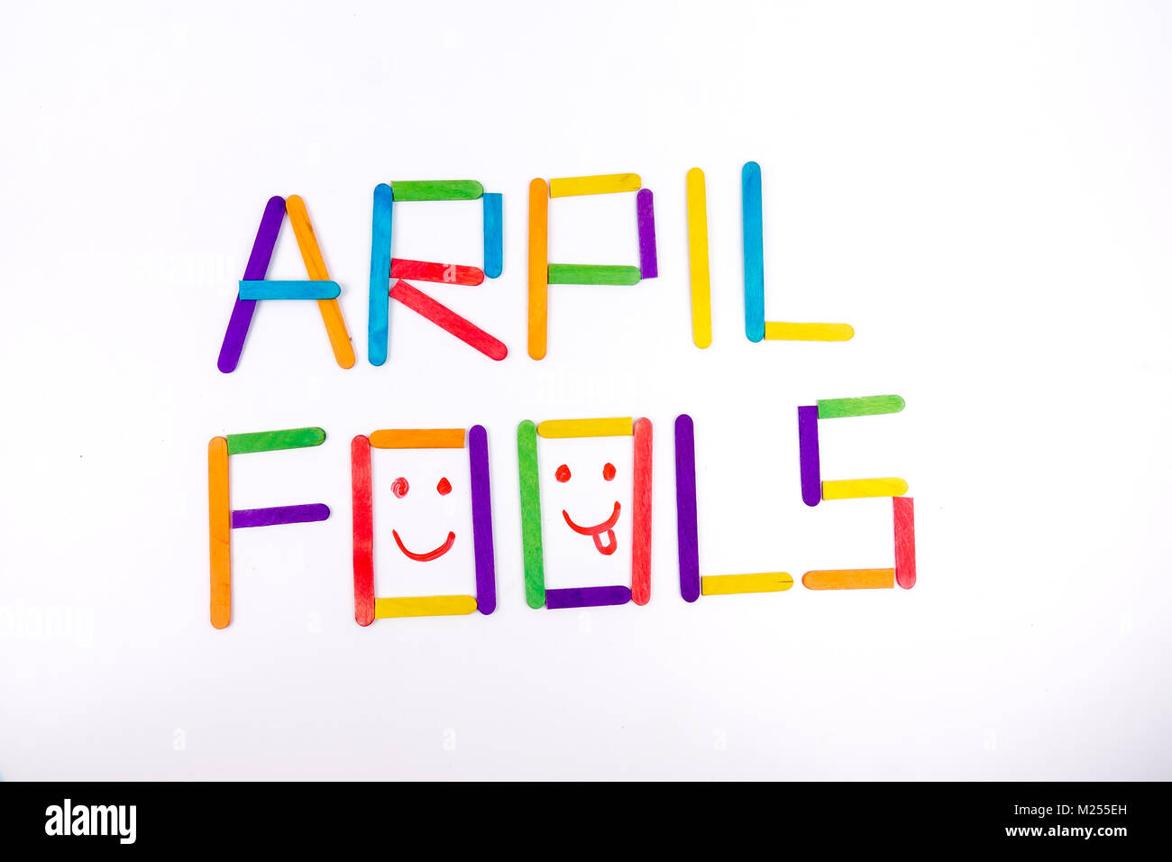 April Fools background with colourful sticks on white background Stock ...