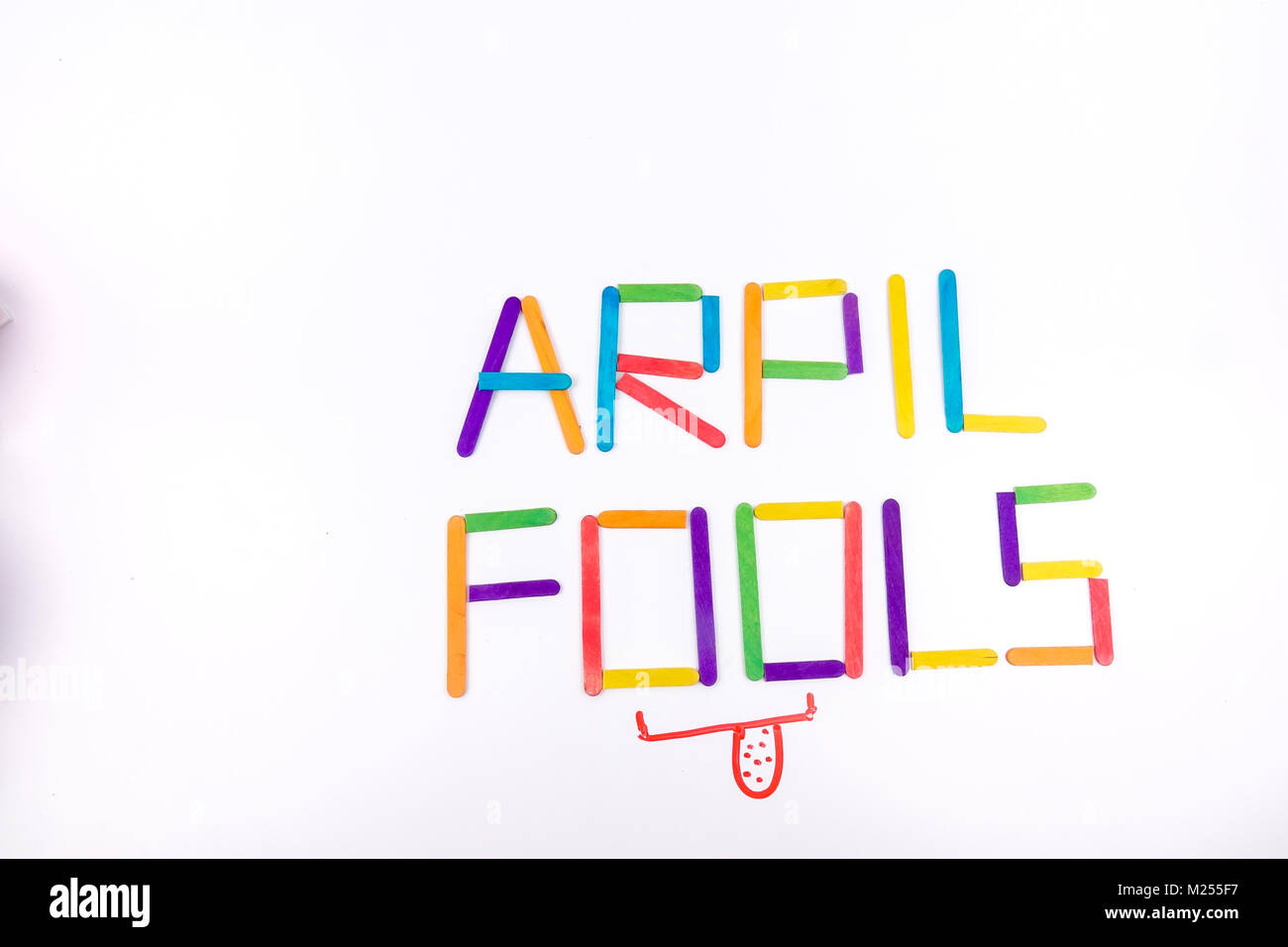 April Fools background with colourful sticks on white background Stock ...