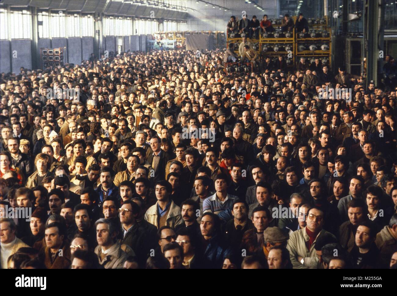 union assembly of workers in the Arese plant of Alfa Romeo car factory ...