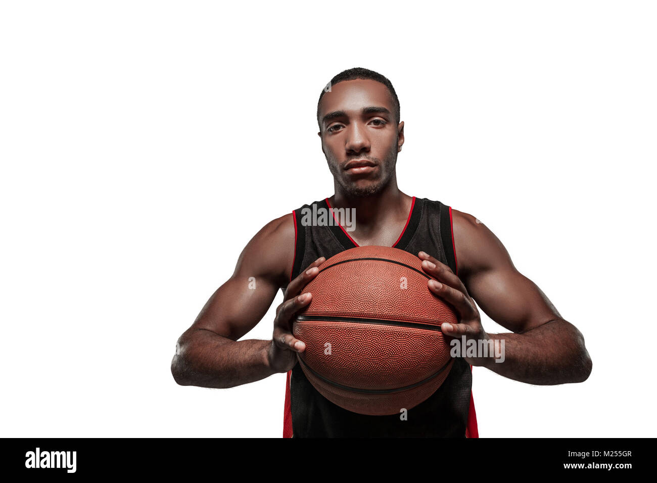The portrait of a basketball player with ball Stock Photo - Alamy