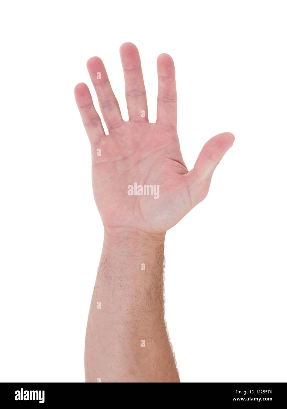 Man rising his hand, isolated on white Stock Photo - Alamy
