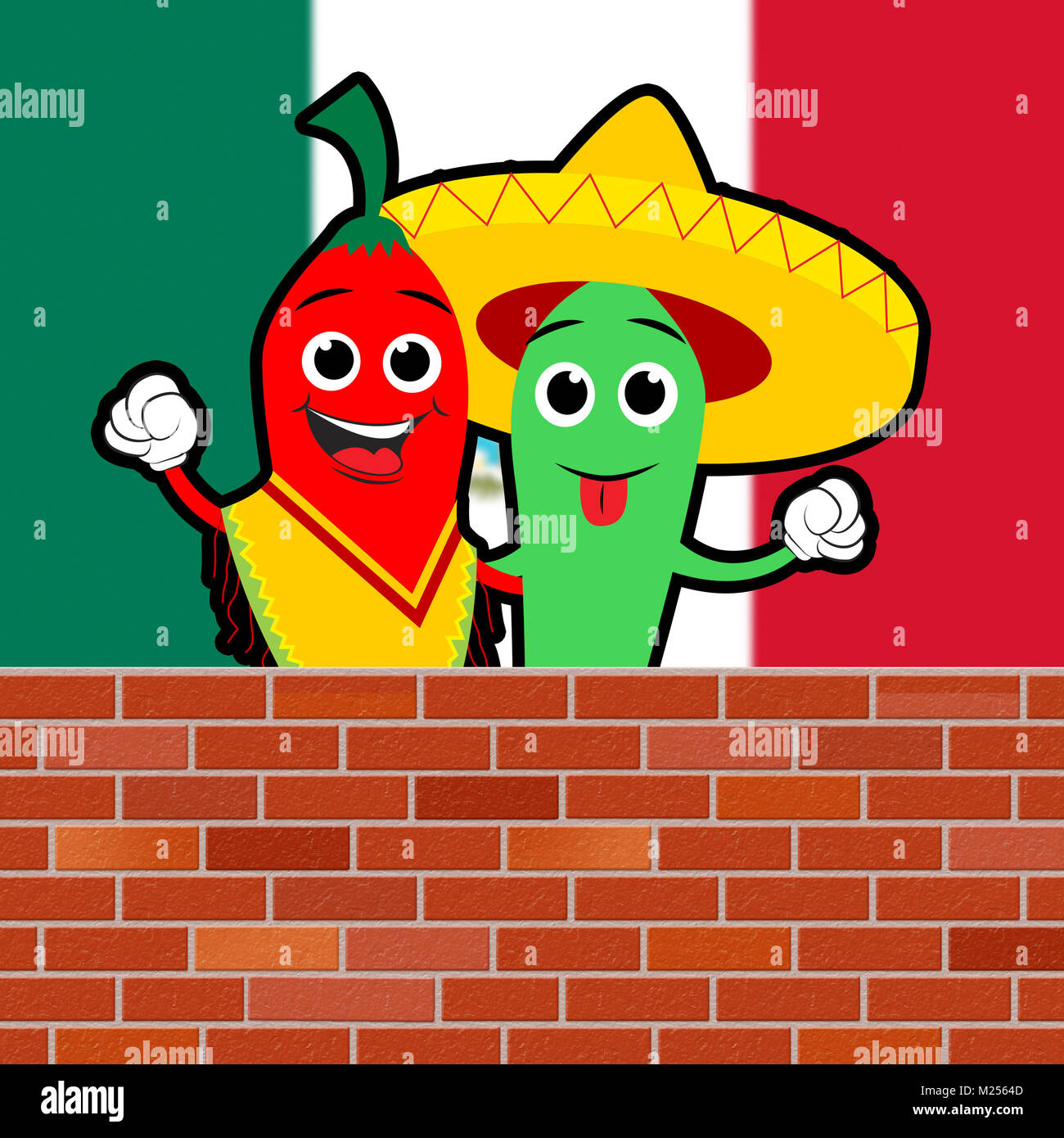 Mexicans At Border Wall Shows Immigration 3d Illustration Stock Photo ...